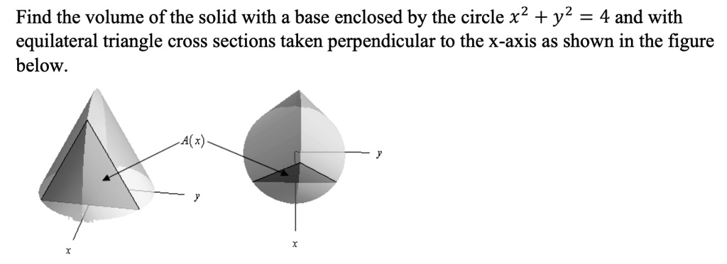 SOLVED: Find the volume of the solid with a base enclosed by the circle x2 + y2 = 4 and with ...