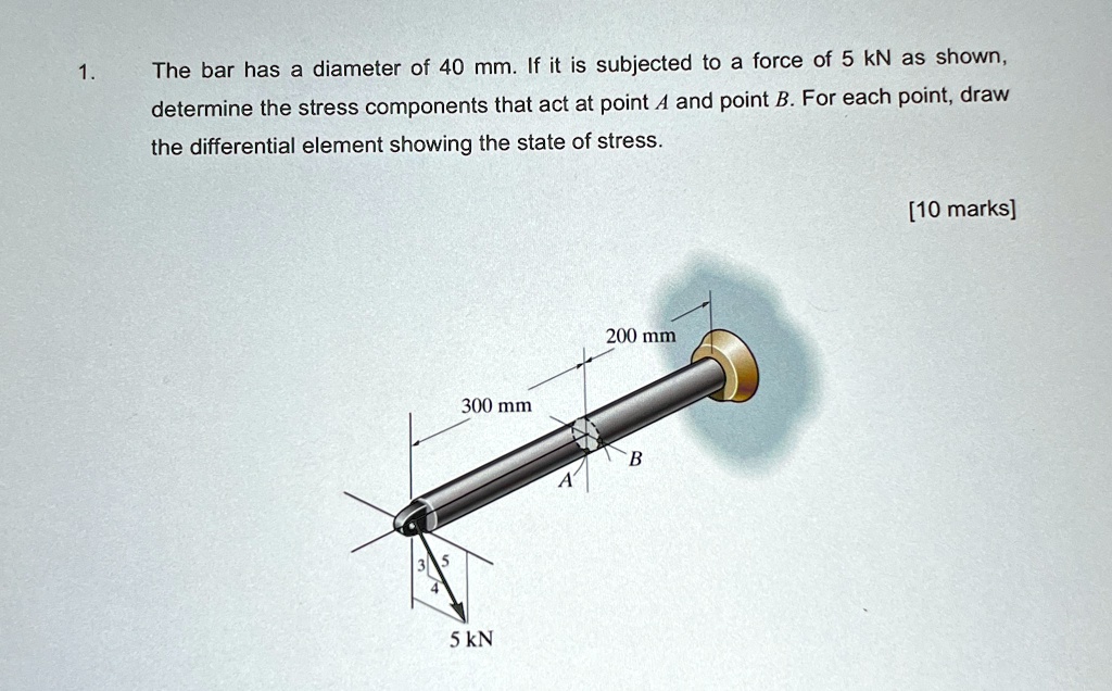 1 the bar has a diameter of 40 mm if it is subjected to a force of 5 kn ...