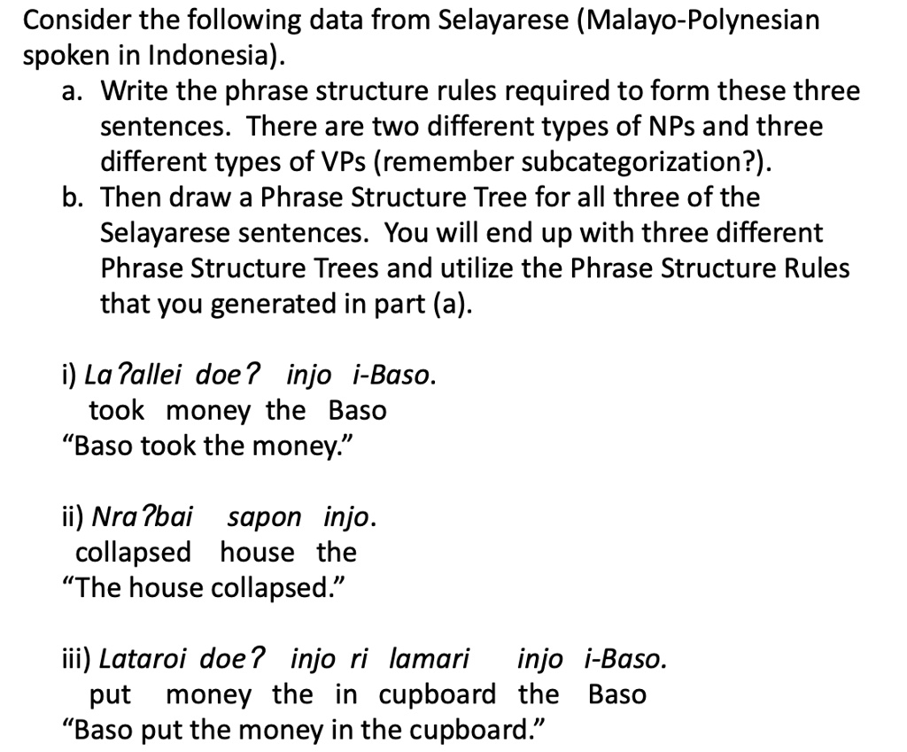 Consider the following data from Selayarese (Malayo-Polynesian spoken ...