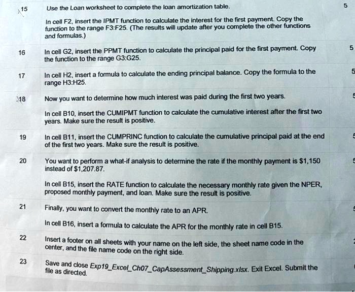 use the loan worksheet t0 complete the loan amortization table in cell ...