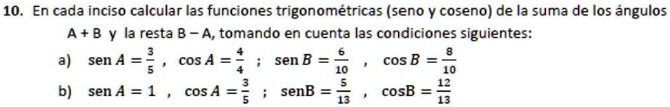 SOLVED: En cada inciso calcular las funciones trigonométricas (seno y ...