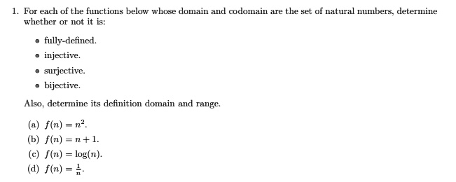 Solved For Each Of The Functions Below Whose Domain And Codomain Are The Set Of Natural Numbers
