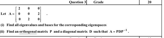 SOLVED:Question 3 Grade Let Find all eigenvalues and bases for the corresponding eigenspaces ...