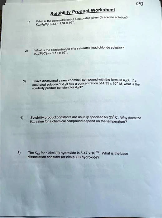 Solubility Product Worksheet