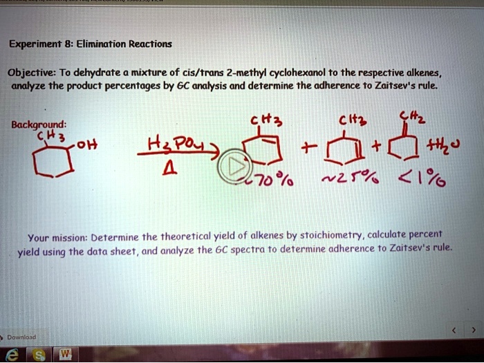 SOLVED: Experiment 8: Elimination Reactions Objective: To dehydrate a ...