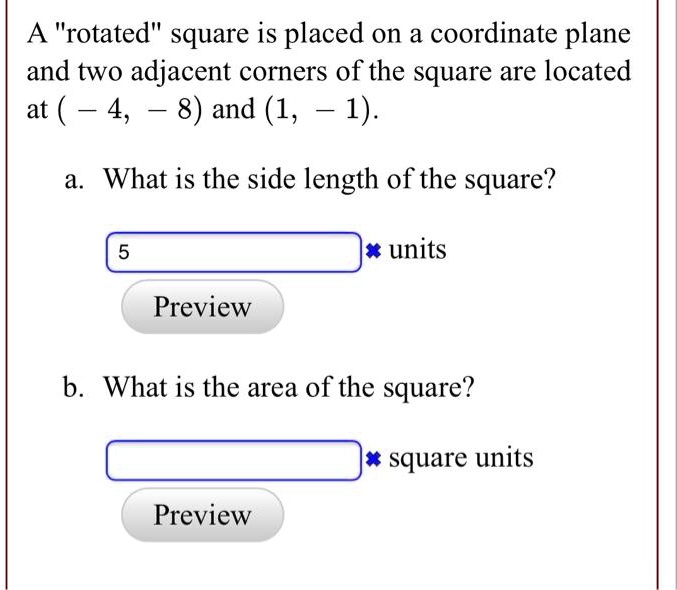 a rotated square is placed on a coordinate plane and two adjacent ...