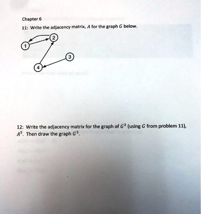 SOLVED: Chapter 6 11: Write the adjacency matrix, A for the graph G ... SOLVED: Chapter 6 11: Write the adjacency matrix, A for the graph G ...