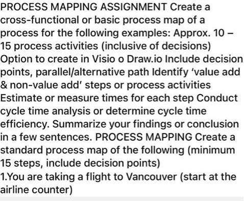 PROCESS MAPPING ASSIGNMENT Create a cross-functional or basic process ...
