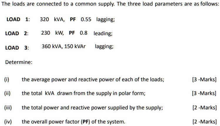 The loads are connected to a common supply. The three load parameters ...