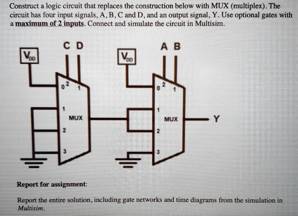 SOLVED: Construct a logic circuit that replaces the construction below with a MUX (multiplexer ...