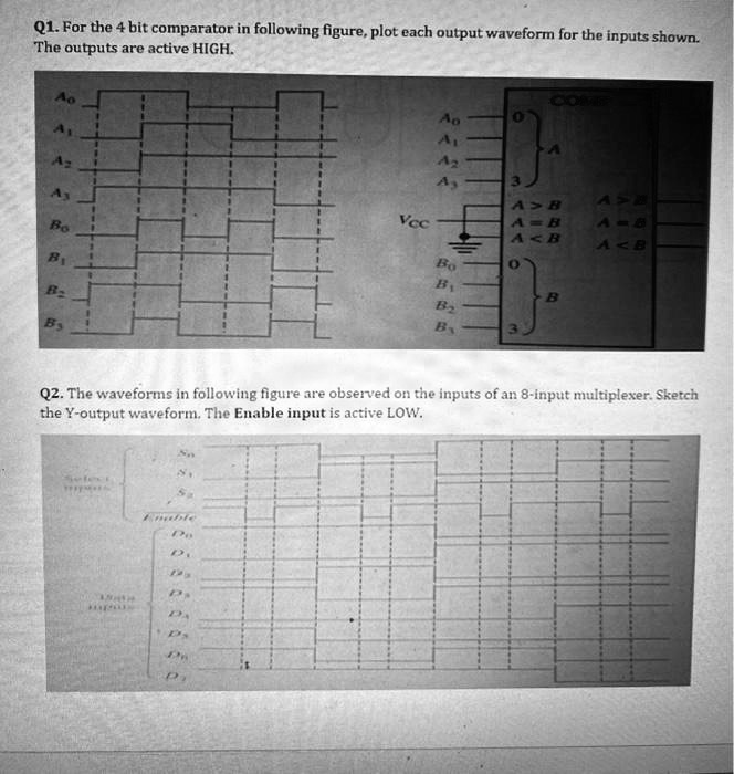 Solved Q1 For The 4 Bit Comparator In The Following Figure Plot Each Output Waveform For The