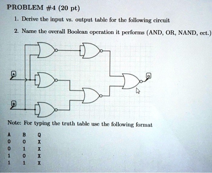 Problem 4 20 Pt 1 Derive The Input Vs Output Table For The Following Circuit 2 Name The