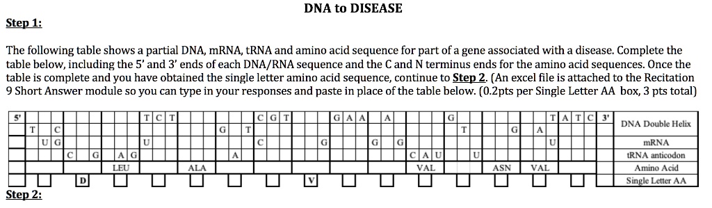 Solved Step 1 The Following Table Shows Partial Dna Mrna Trna And