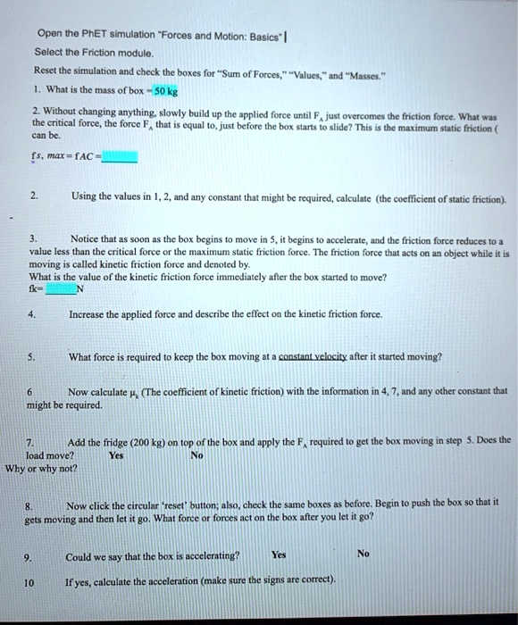 open the phet simulation forces and motion basics select the friction ...