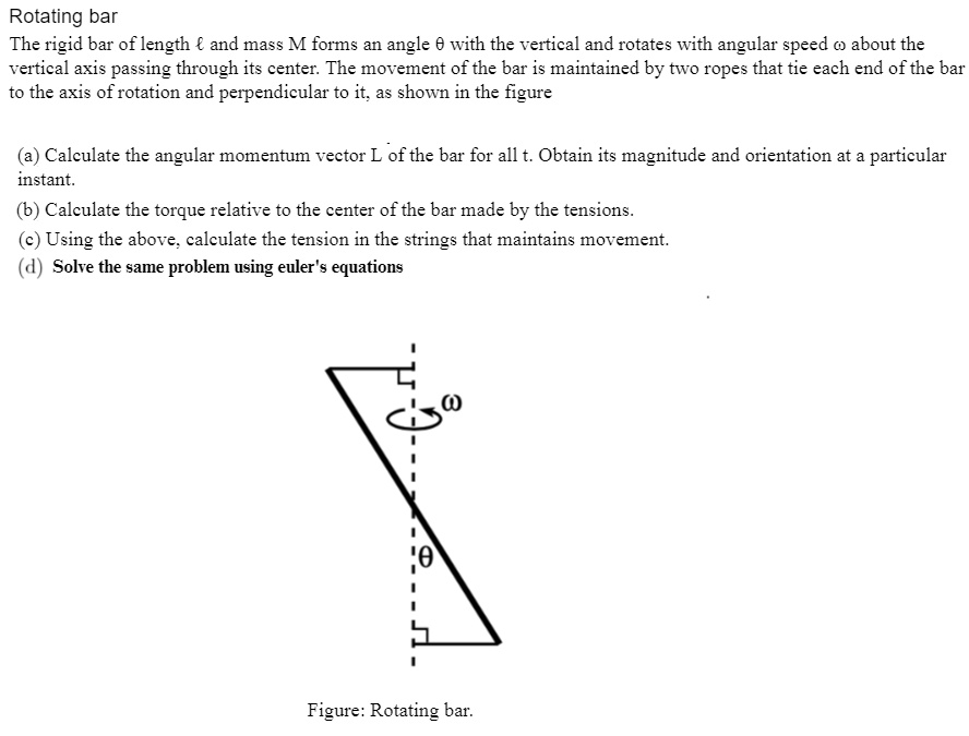 Rotating bar The rigid bar of length ℓand mass M forms an angle θwith ...