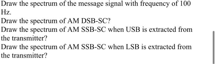 SOLVED: Draw the spectrum of the message signal with frequency of 100 ...