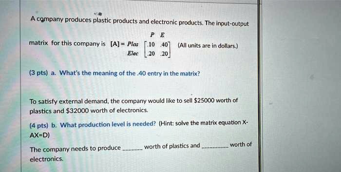 SOLVED: A company produces plastic products and electronic products ...