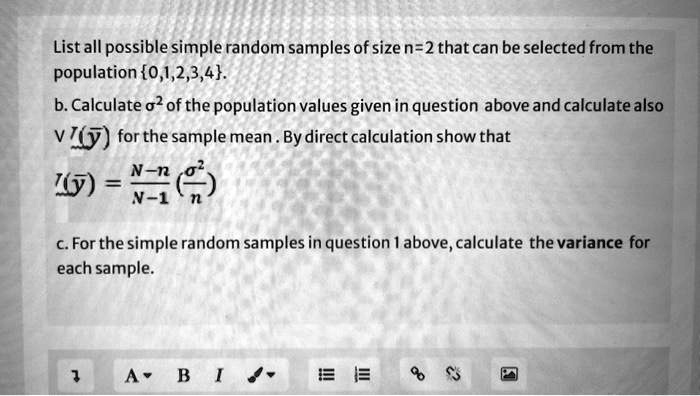 List all possible simple random samples of size n=2 that can be ...