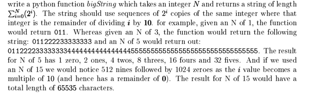 Solved Text Write A Python Function Bgstring Which Takes An Integer N And Returns A String Of