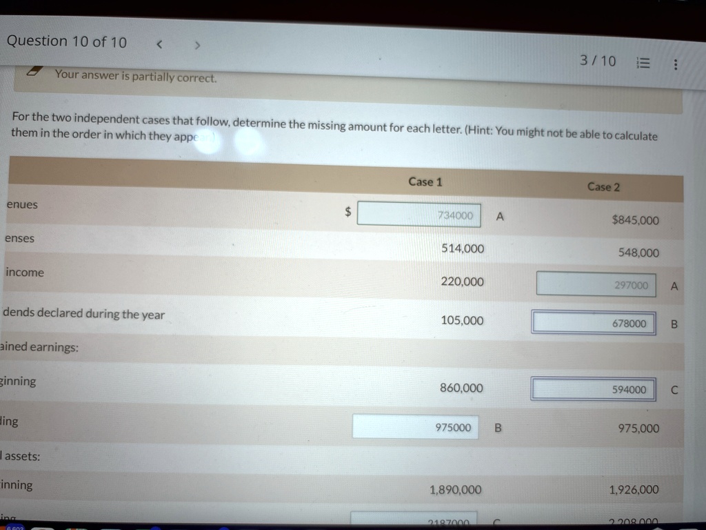 Question 10 of 10 Your answer is partially correct. For the two ...