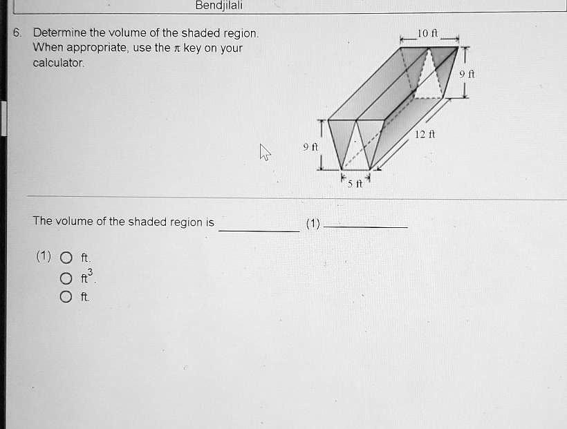 bendiilali determine the volume of the shaded region when appropriate use the i key on your ...