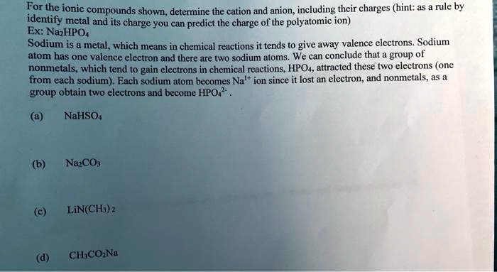 for the ionic compounds shown determine the cation and anion including ...