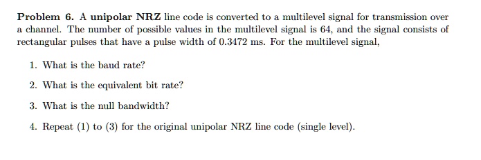 SOLVED: Problem 6. A unipolar NRZ line code is converted to a ...