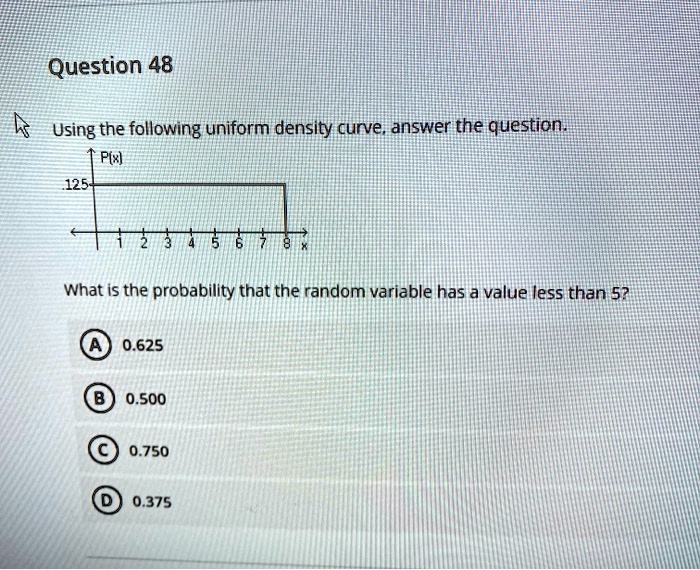 SOLVED: Question 48 Using the following uniform density curve, answer the question: Pix) 125 ...
