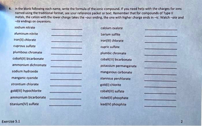 SOLVED: the blank following each name; write the formula of the Ionic compound If you need help ...