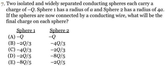 SOLVED: Two isolated and widely separated conducting spheres each carry ...