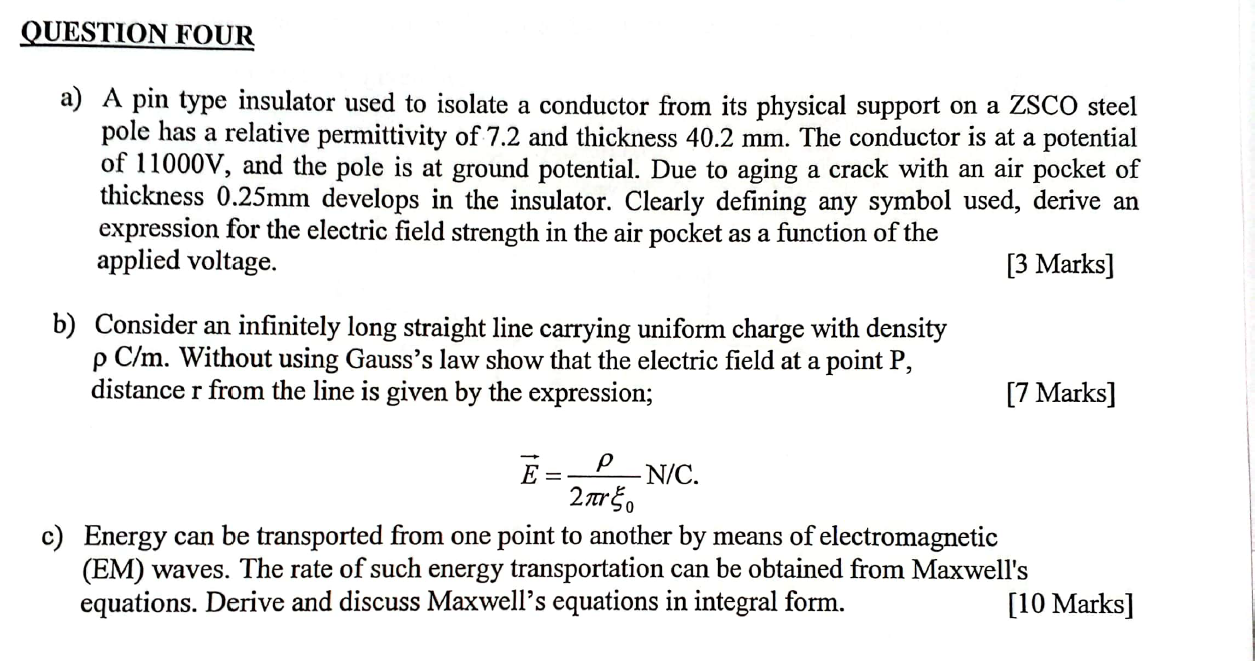 QUESTION FOUR a) A pin type insulator used to isolate a conductor from ...
