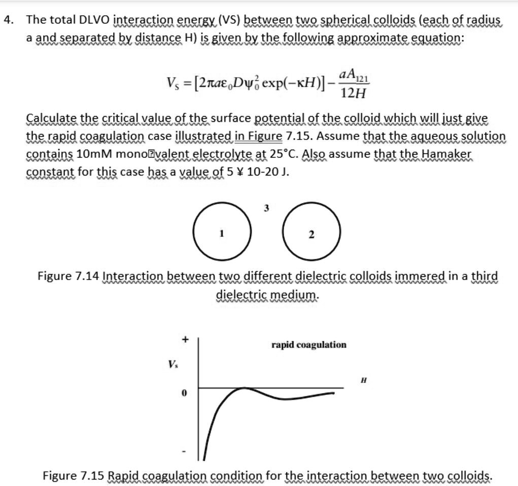 SOLVED: The total DLVO interaction energy (Vs) between two spherical ... SOLVED: The total DLVO interaction energy (Vs) between two spherical ...