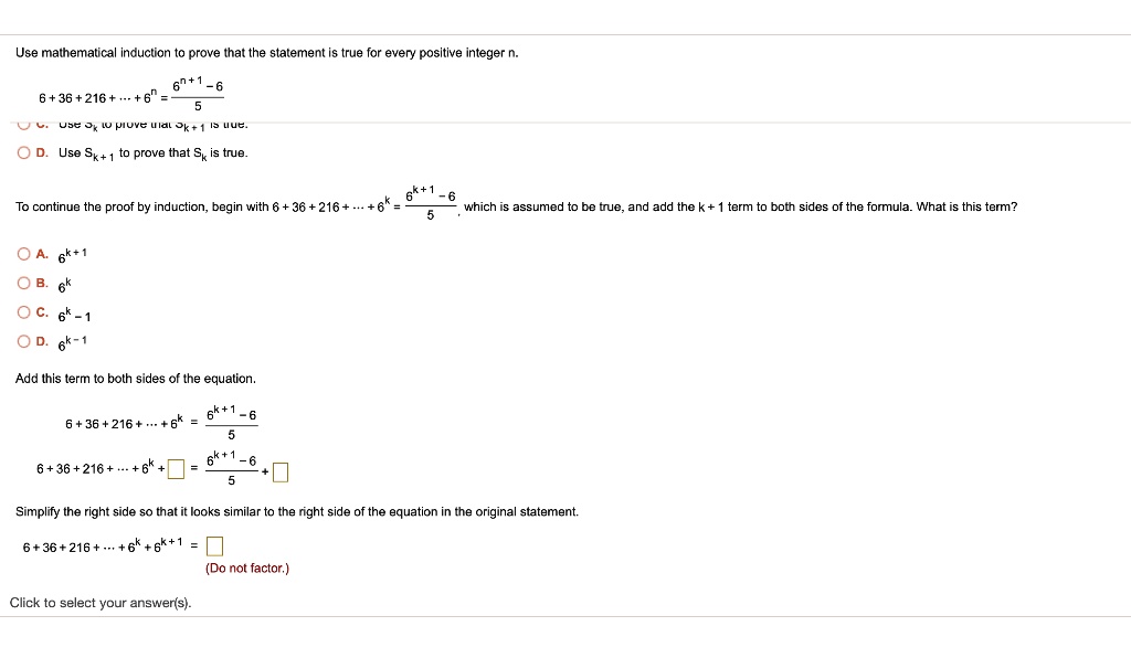 SOLVED:Use mathematical induction prove that the statement is true for every positive integer 6 ...