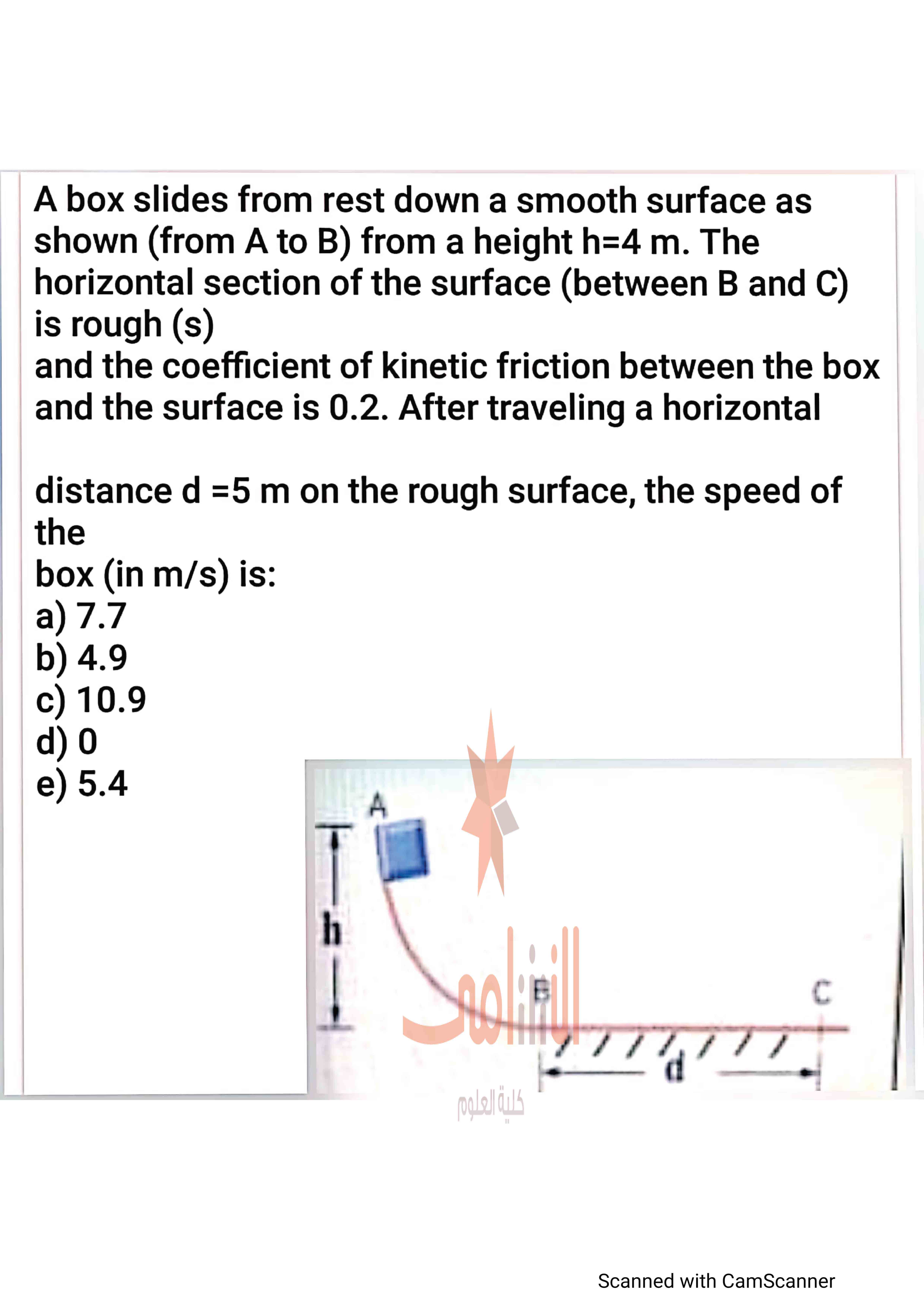 SOLVED: A box slides from rest down a smooth surface as shown (from A to B ) from a height h=4 m ...
