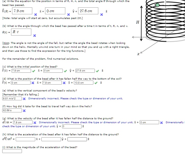 SOLVED: A bead slides down a vertical, helical track of radius R = 7.9 ...