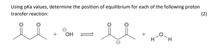 using pka values determine the position of equilibrium for each of the ...