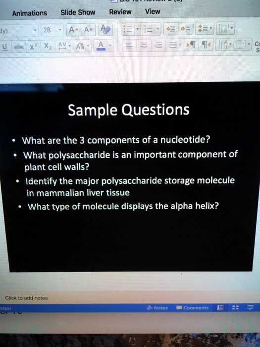 SOLVED: Animations Slide Show Review View Sample Questions: - What are the 3 components of a ...