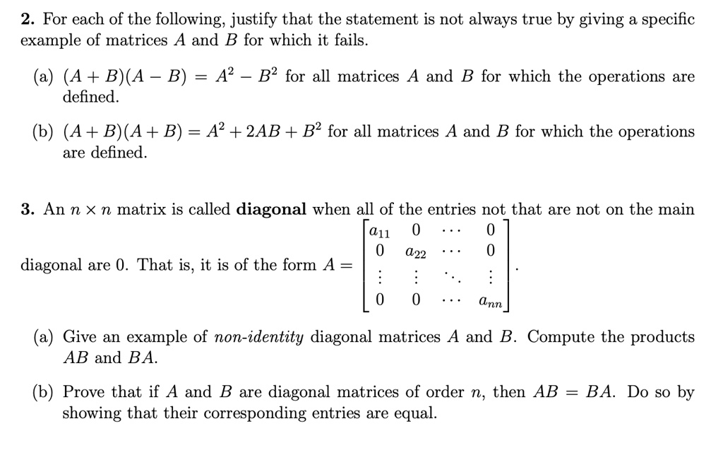 2 for each of the following justify that the statement is not always true by giving a specific ...