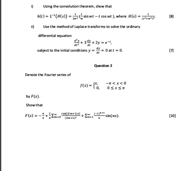 SOLVED: Using the convolution theorem, show that h(t) = L^(-1)(H(s)) sin(wt) - cos(wt) where H(s ...