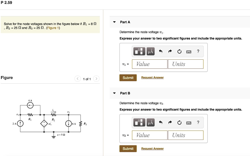 P 2.59 Solve for the node voltages shown in the figure below if R1 = 8 Ω, R2 = 25 Ω and R3 = 25 ...