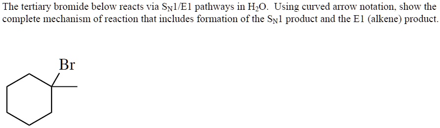 The tertiary bromide below reacts via SN1/E1 pathways in H2O. Using ...