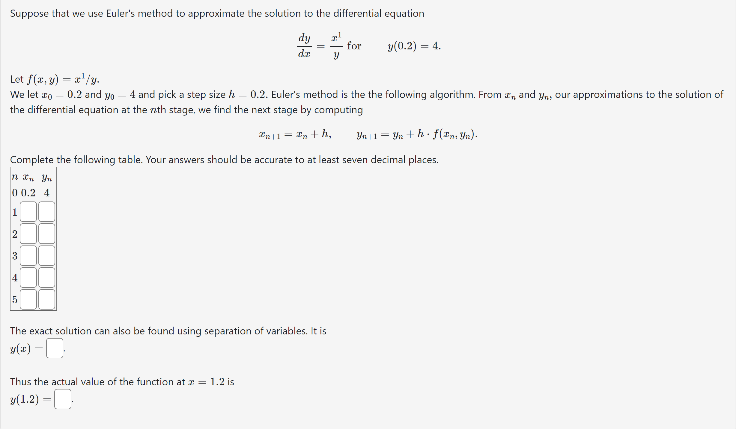 SOLVED: Suppose that we use Euler's method to approximate the solution ...