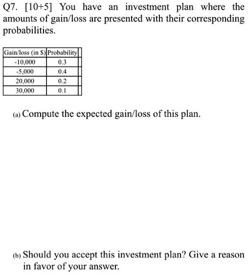 SOLVED: Q7. [10+5] You have an investment plan where the amounts of ...