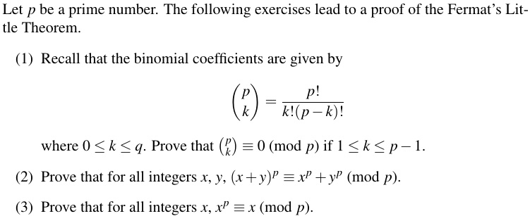 let p be a prime number the following exercises lead to a proof of the ...