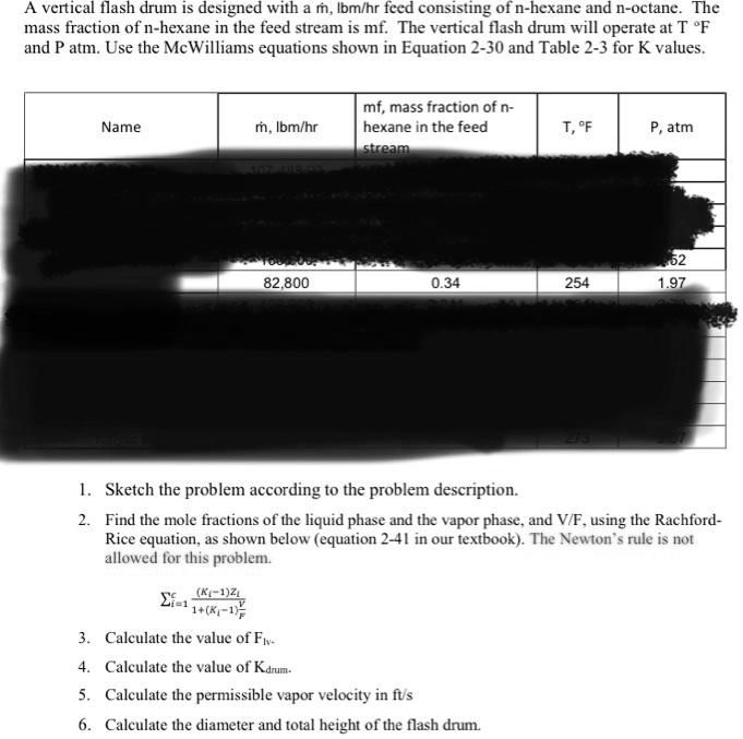 SOLVED: A vcrticalflash drum is designed with a m,lbm/hr feed ...