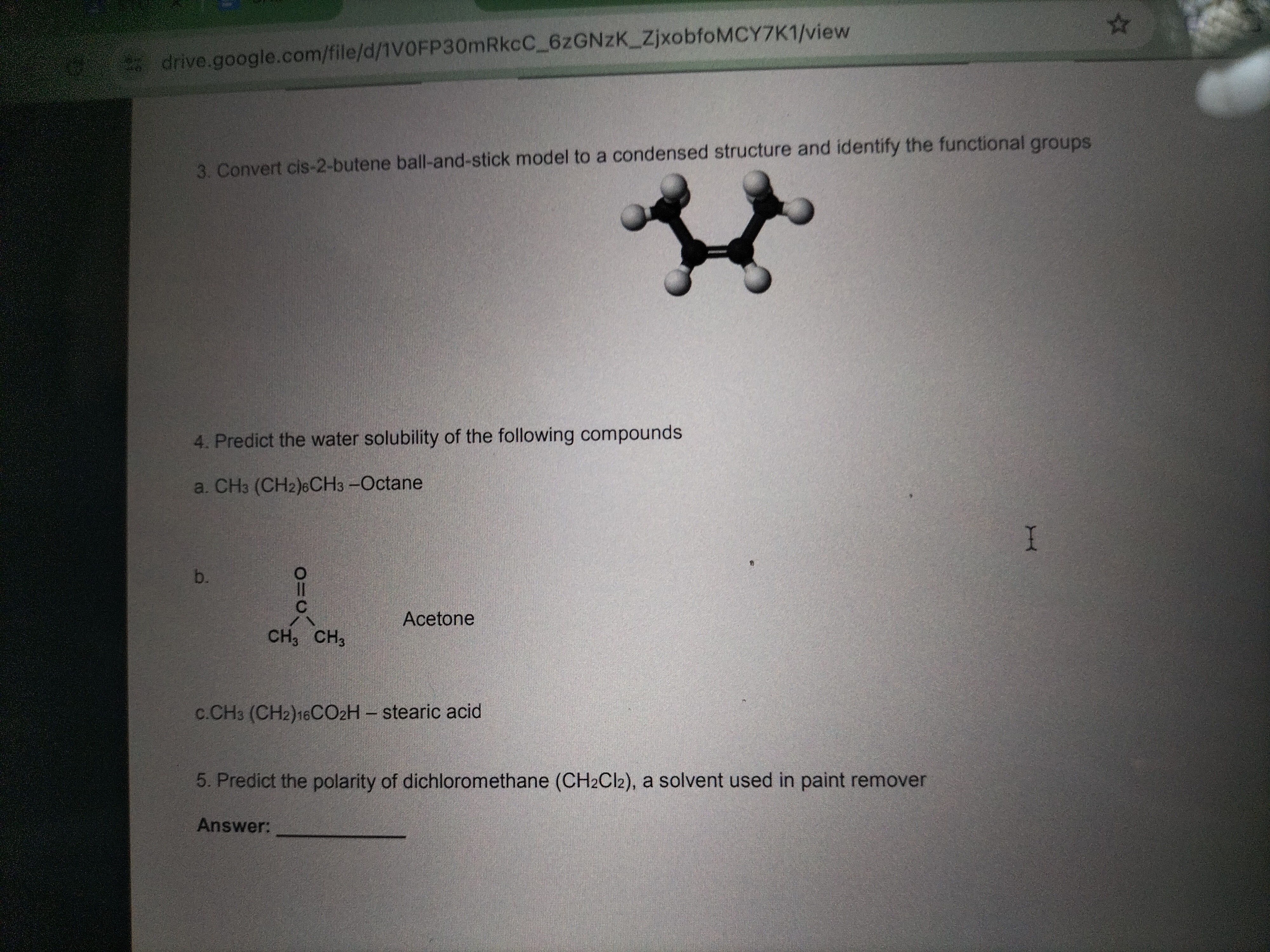 SOLVED: 3. Convert cis-2-butene ball-and-stick model to a condensed ...