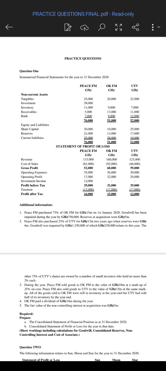 Income Statement Exam Questions