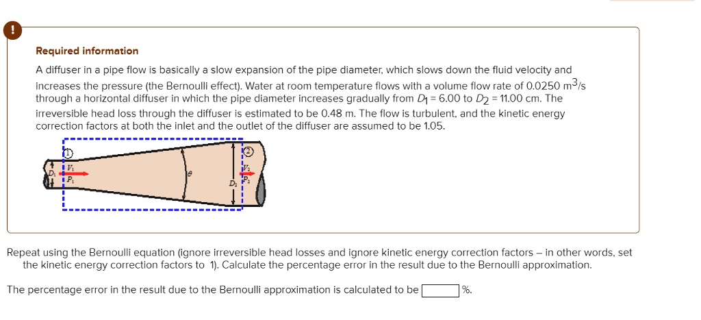 SOLVED: Required information A diffuser in a pipe flow is basically a slow expansion of the pipe ...