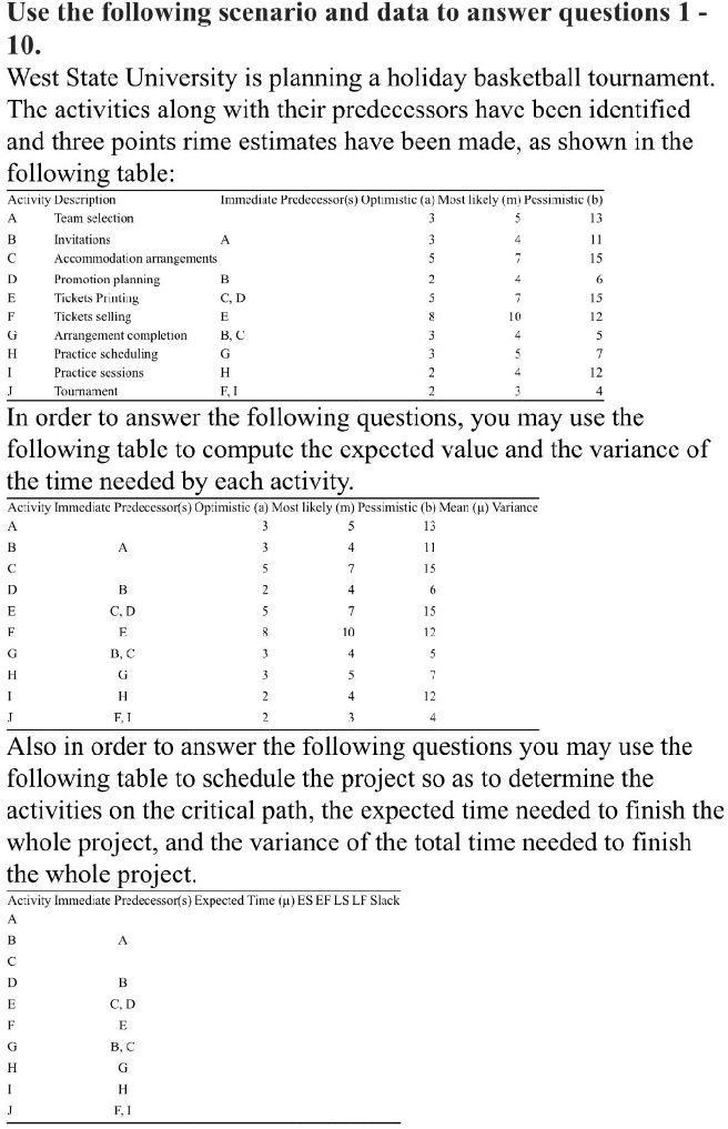 SOLVED: Use the following scenario and data to answer questions 1 10 ...