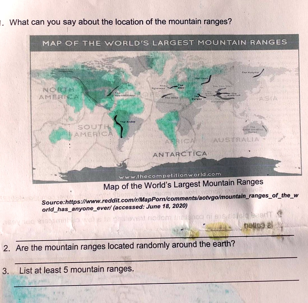 SOLVED: What can you say about the location of the mountain ranges? MAP ...